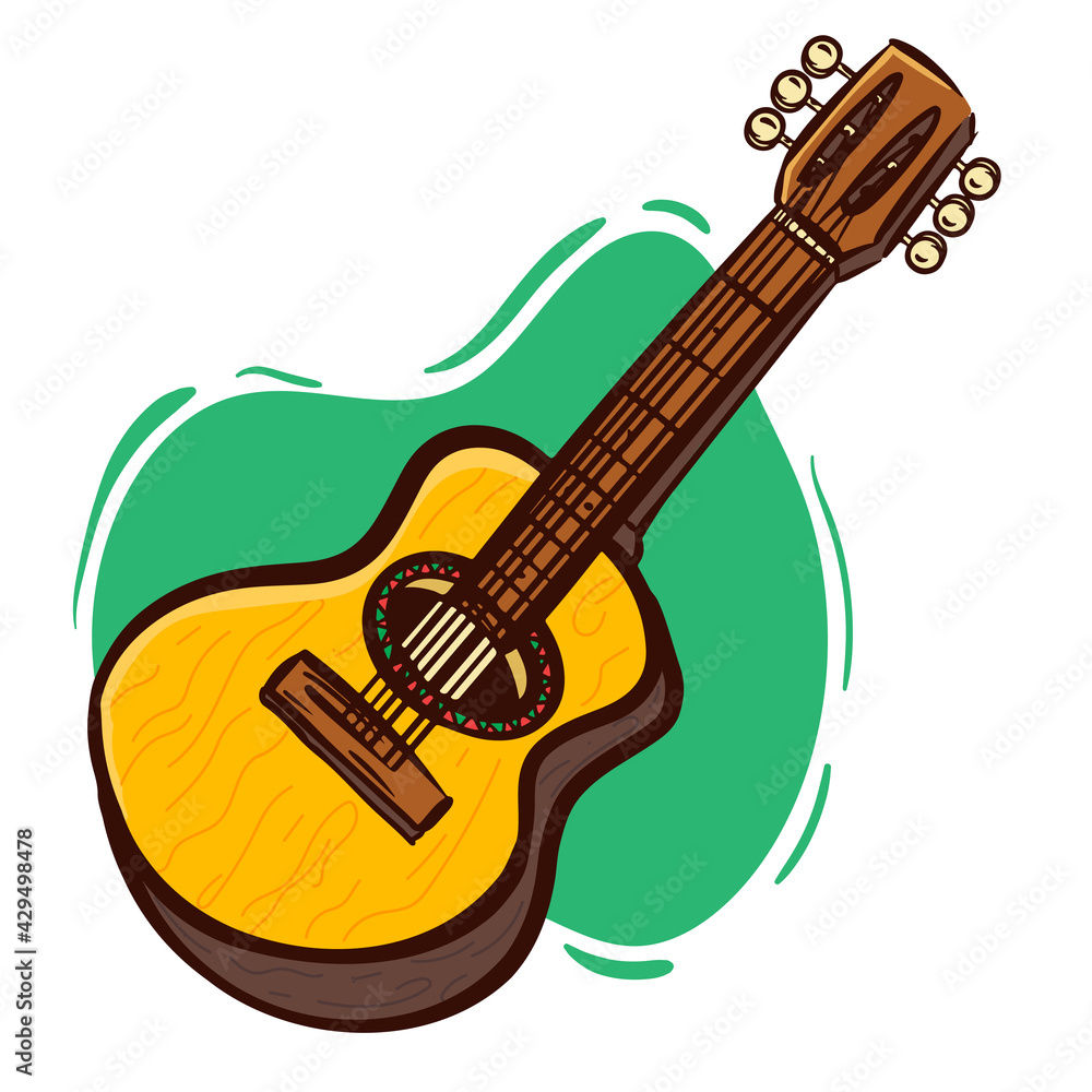 Acoustic Guitar Hand Draw Cartoon Clipart Illustration Vector Stock ...