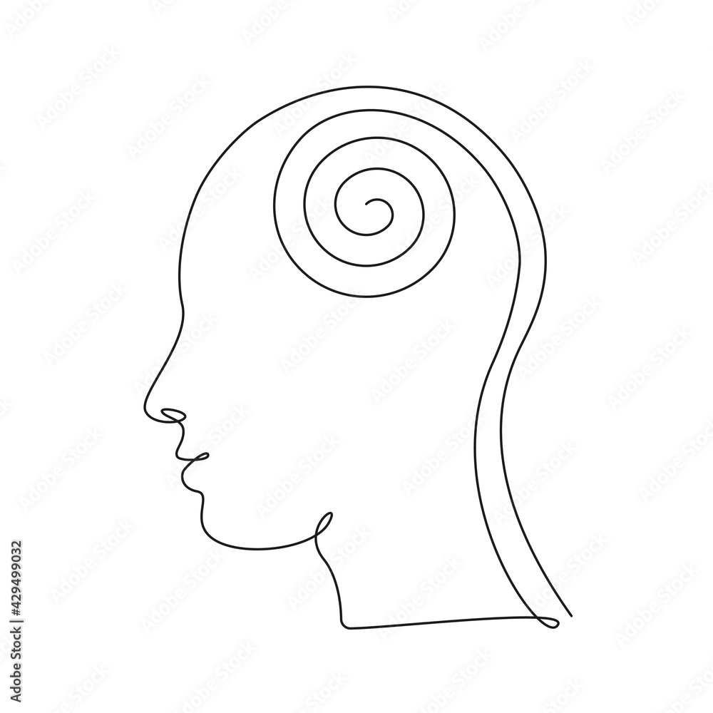 Concept of clean mind. Human head with calm thoughts in one line art ...