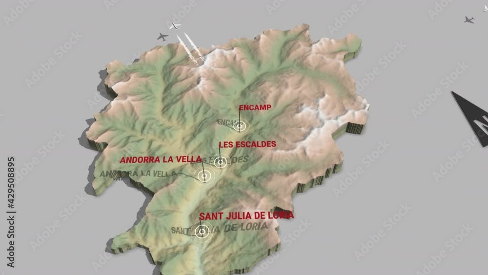Seamless looping animation of the 3d terrain map of Andorra with the ...