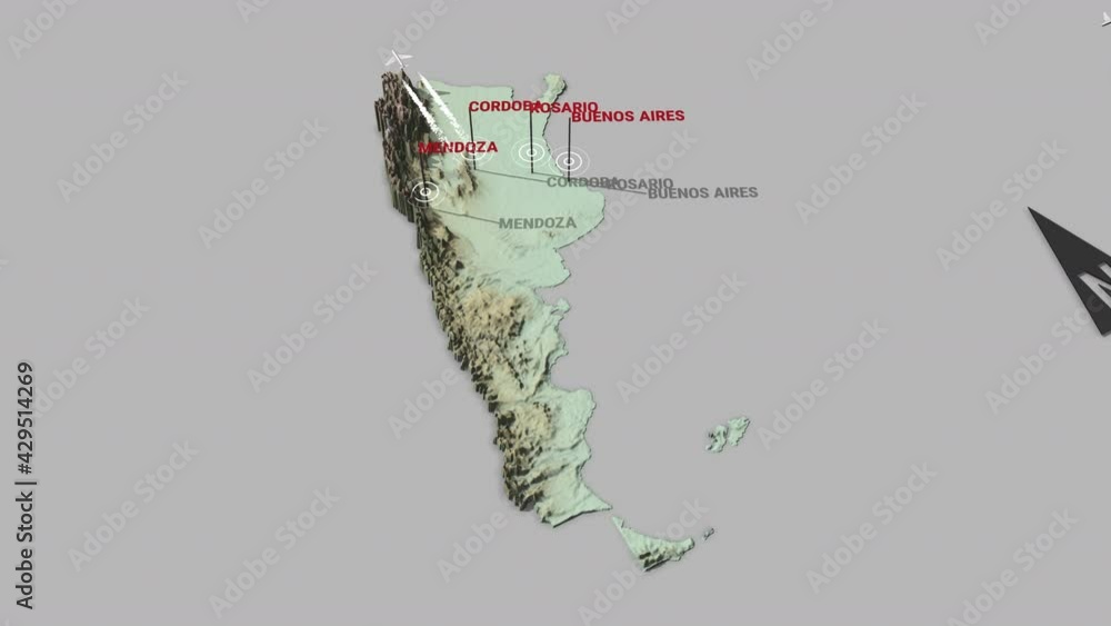 Seamless looping animation of the 3d terrain map of Argentina with the ...