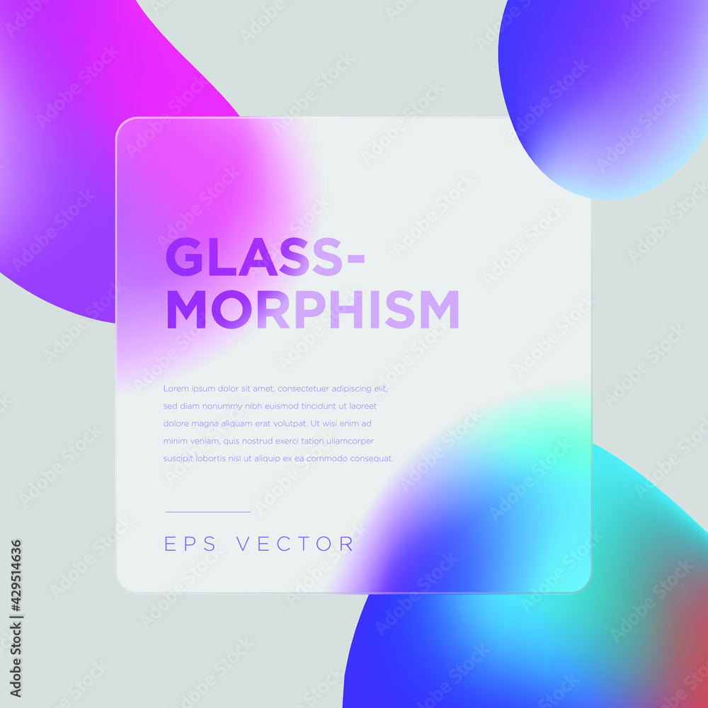 Liquid abstract shapes on gray background. Transparent square shape in ...