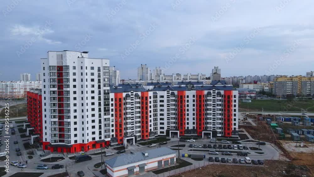 Flight around the new building. Multi-storey buildings in the new city ...