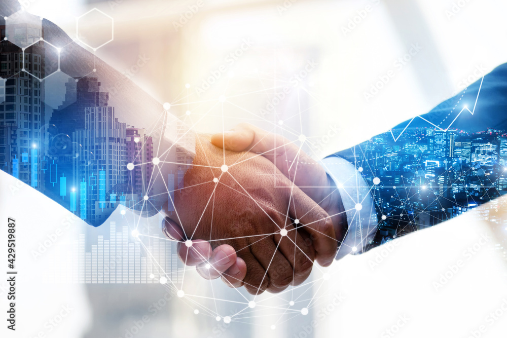 Business Partnership. business man investor handshake with effect ...