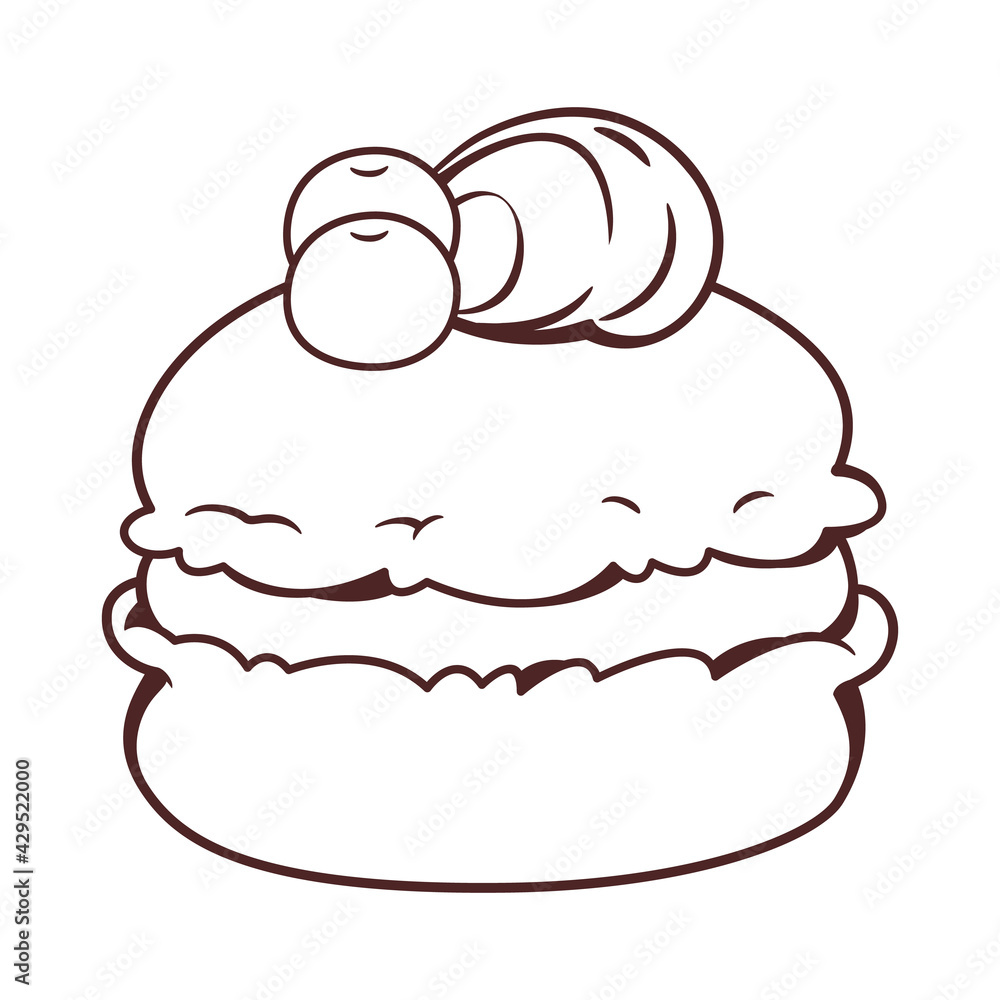 Cartoon line art. Cute macaron and cream doodle. Sweet cake dessert ...