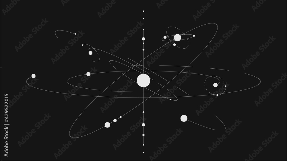 White minimalistic solar system with lines on black background Stock ...