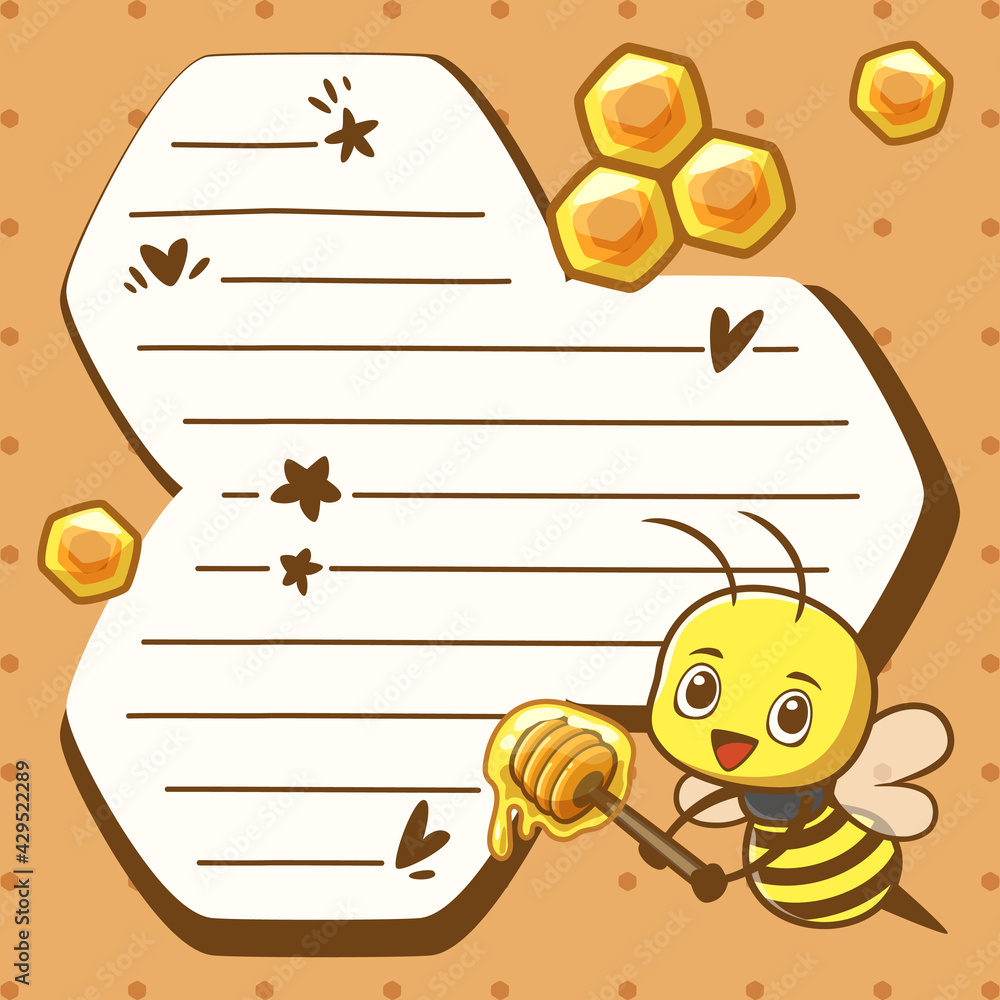 Cute cartoon frame. Frame of cute little bee and honeycomb. There is a ...