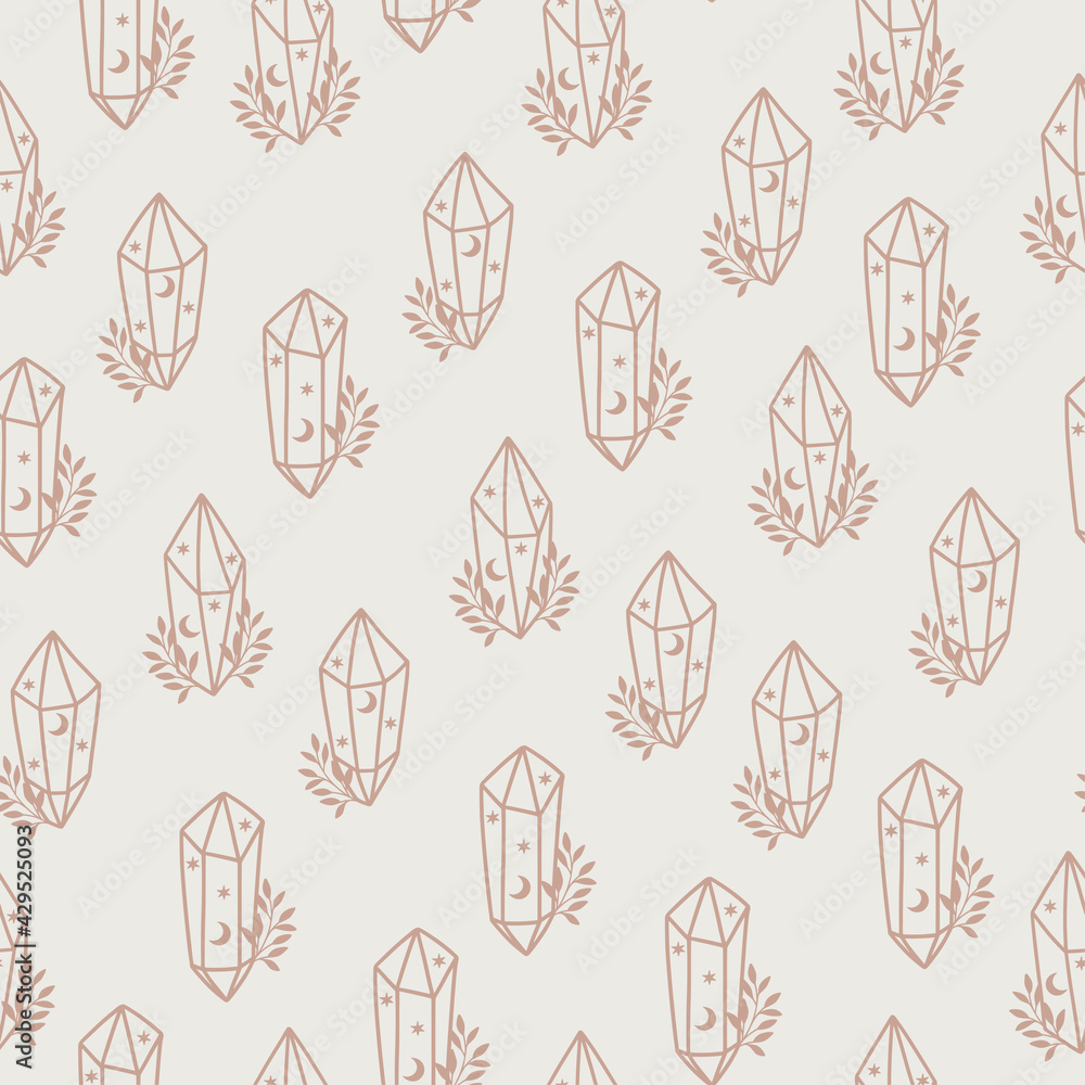 Magic and celestial seamless pattern with magical crystal. Trendy ...