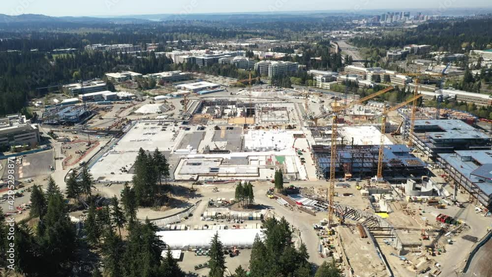 Cinematic bird's-eye drone clip, development of the new campus at the ...