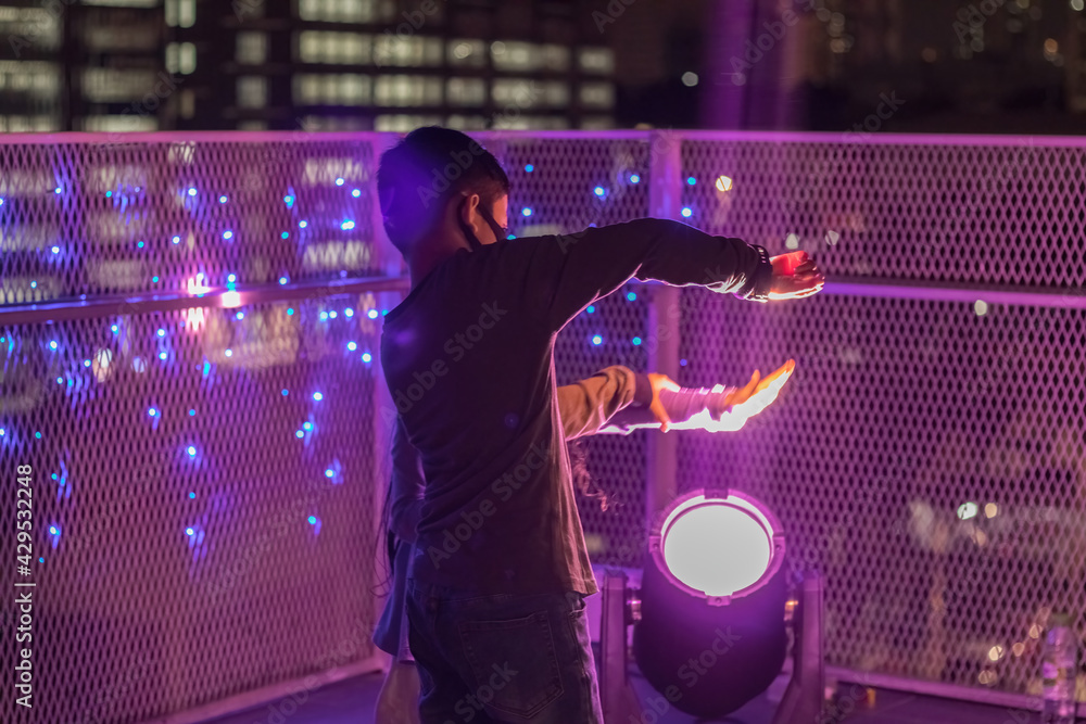 happening kids play with laser spotlight at saloma pedestrian bridge at ...