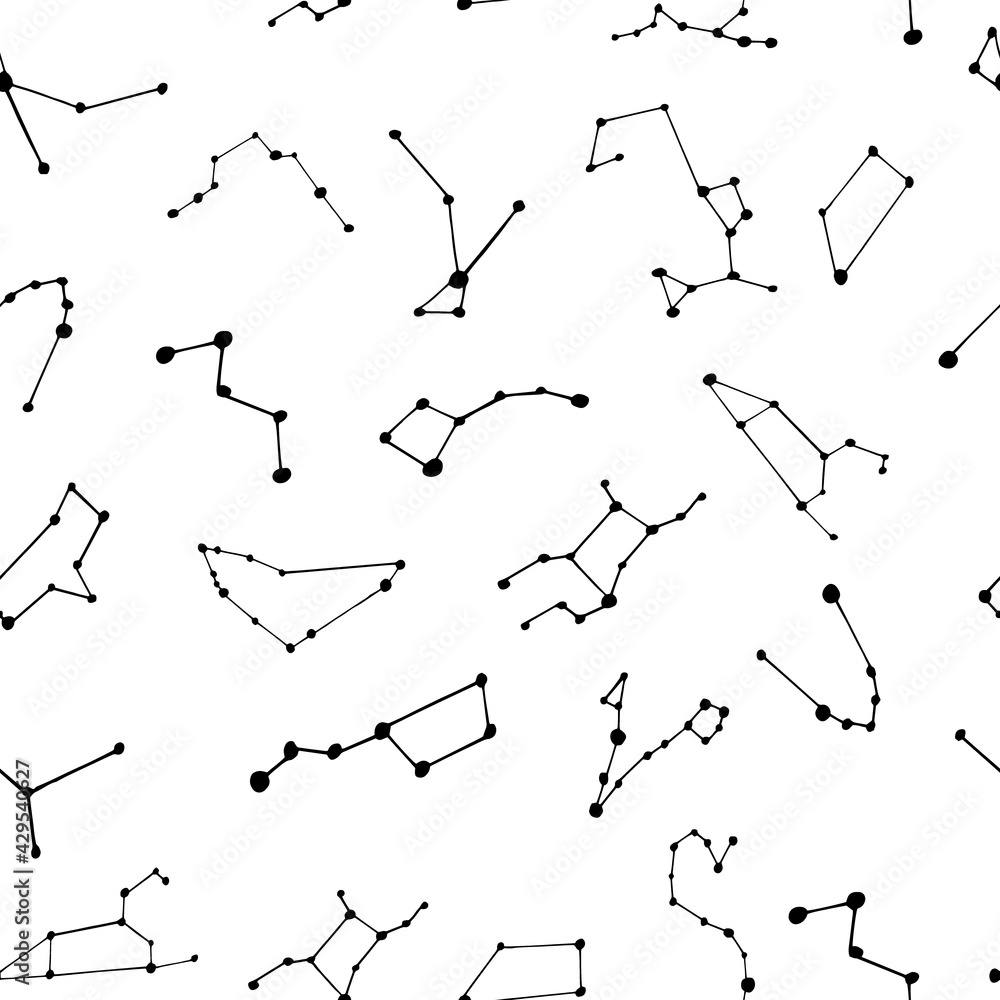 constellations starry sky seamless pattern. hand drawn doodle style ...