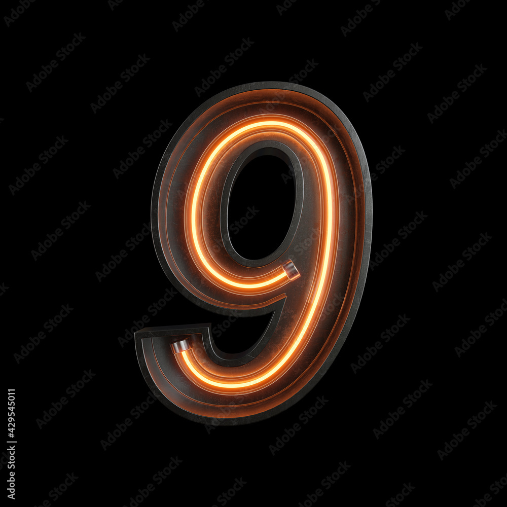 Number 9, Alphabet made from Neon Light with clipping path Stock Photo ...