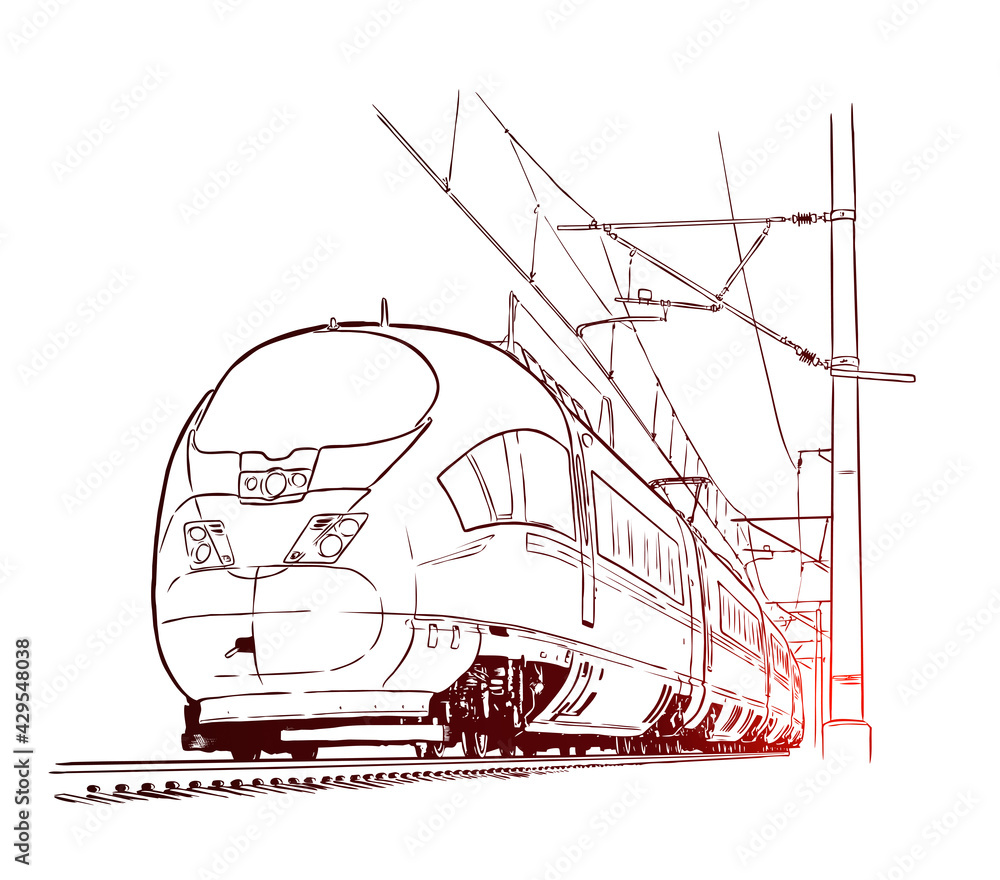 High-speed train. Hand drawn sketch vector illustration Stock Vector ...