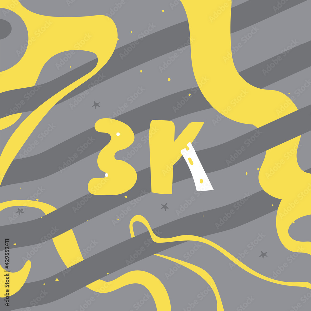 Social media banner with thank you for 3 k followers. Hand drawing ...