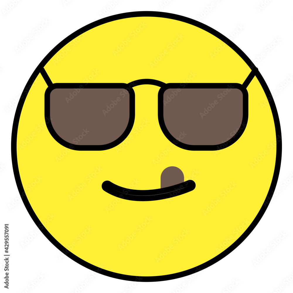 Emoticon face with sunglasses, icon of cool emoji Stock Vector | Adobe ...