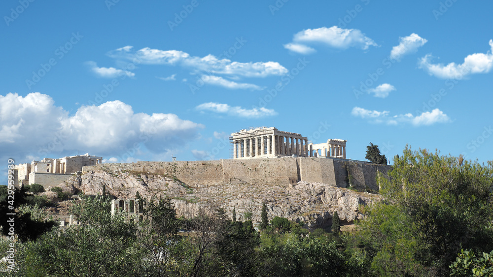 Acropolis hill and the Parthenon, Attica, Greece. Famous old Acropolis ...