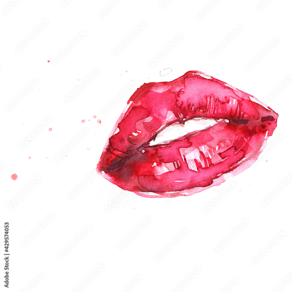 Watercolor illustration of pink and red lips, hand painted Stock ...