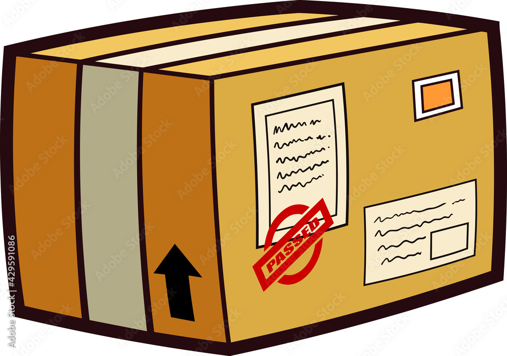 Cartoon Postal Brown Paper Cardboard Box Sealed With Tape. Vector Hand ...