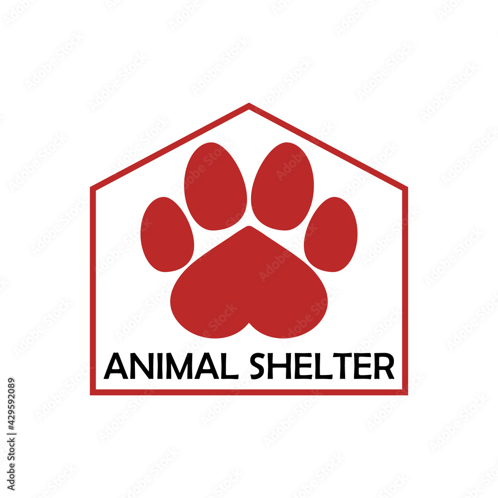 Shelter animal logo with dog pawprint and heart. Vector clipart and ...