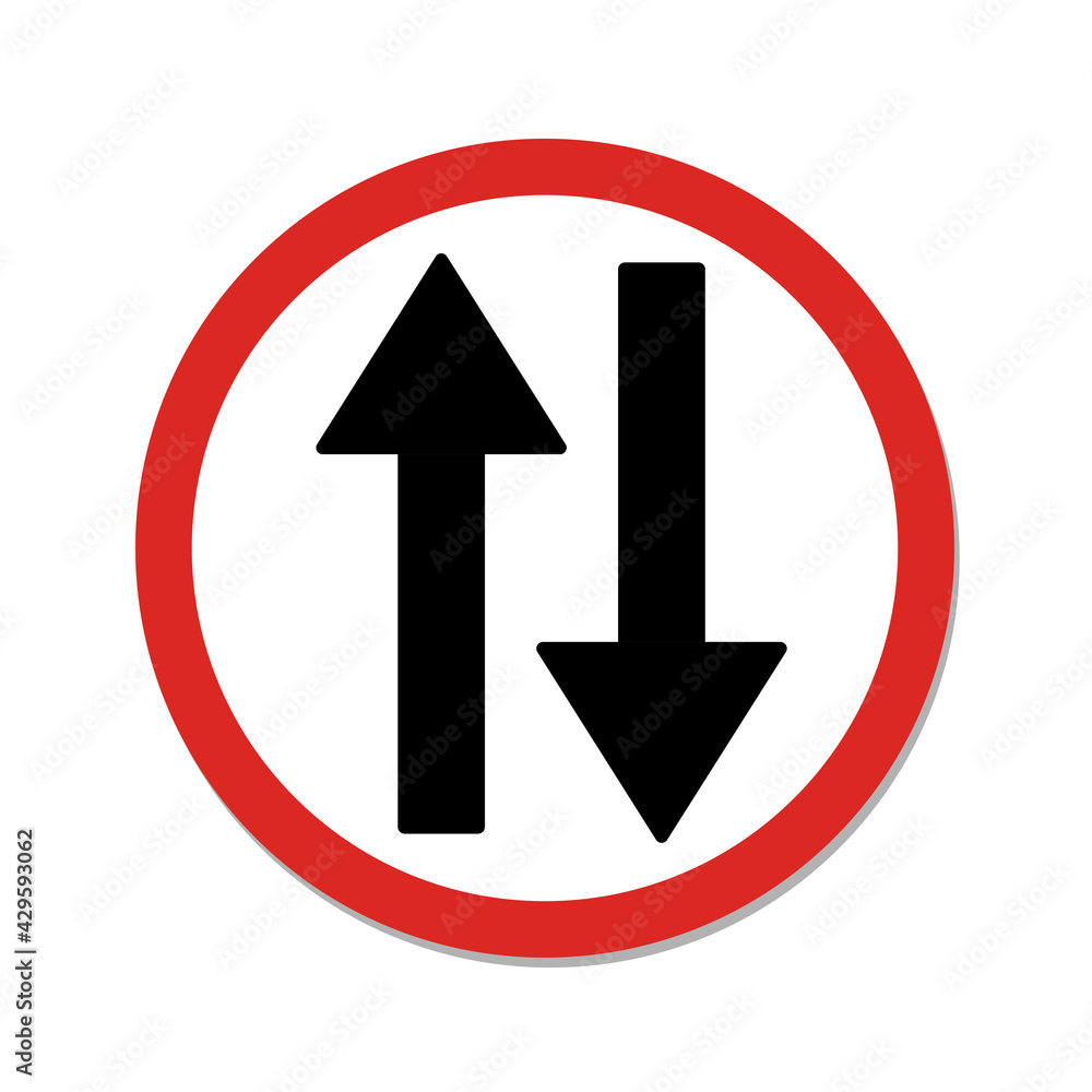 Two way traffic sign on white background. Isolate on white background ...