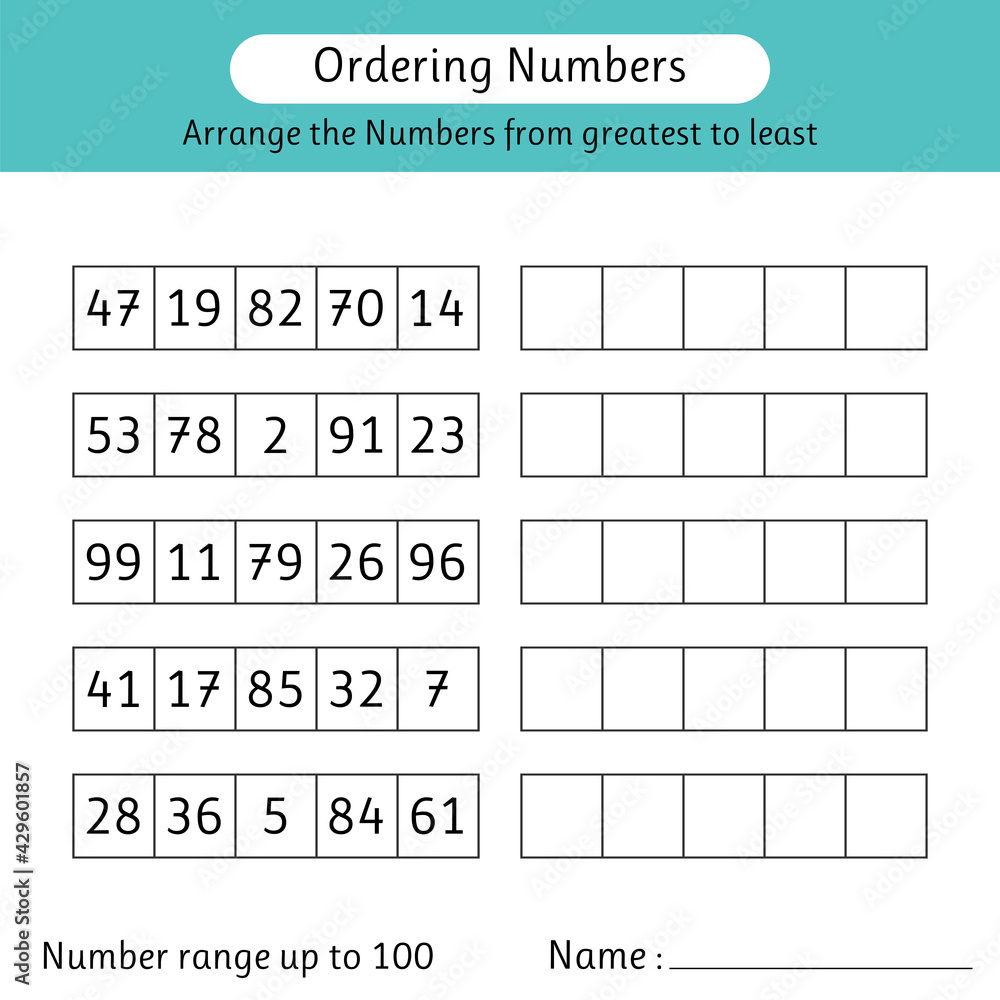 Ordering numbers worksheet. Arrange the numbers from greatest to least ...