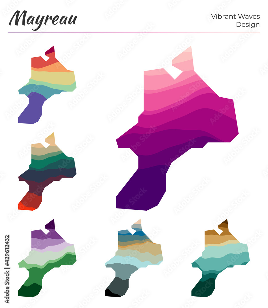 Set of vector maps of Mayreau. Vibrant waves design. Bright map of ...