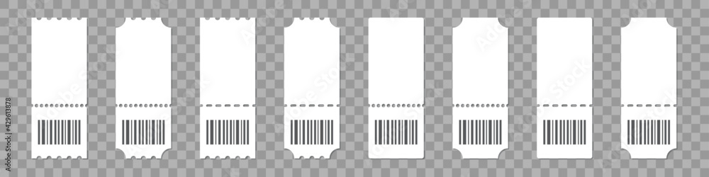 Set of ticket template with barcode on a transparent background Stock ...