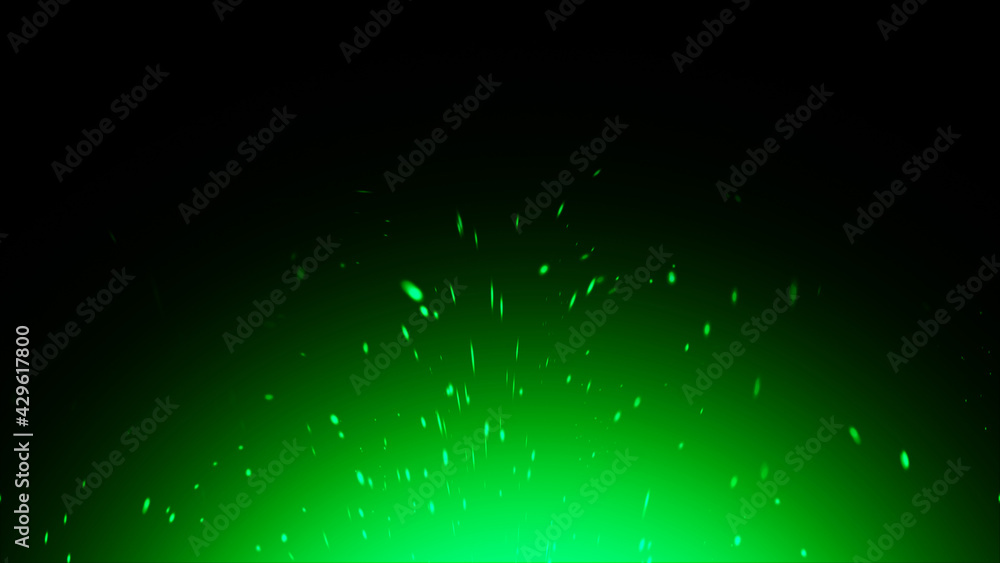 Perfect green fire particles embers sparks on isolated black background ...