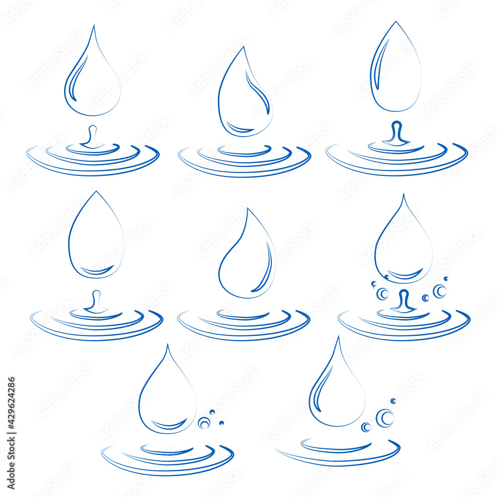 Falling water icon. Clean droplet logo template. Simple flat sign. Blue ...