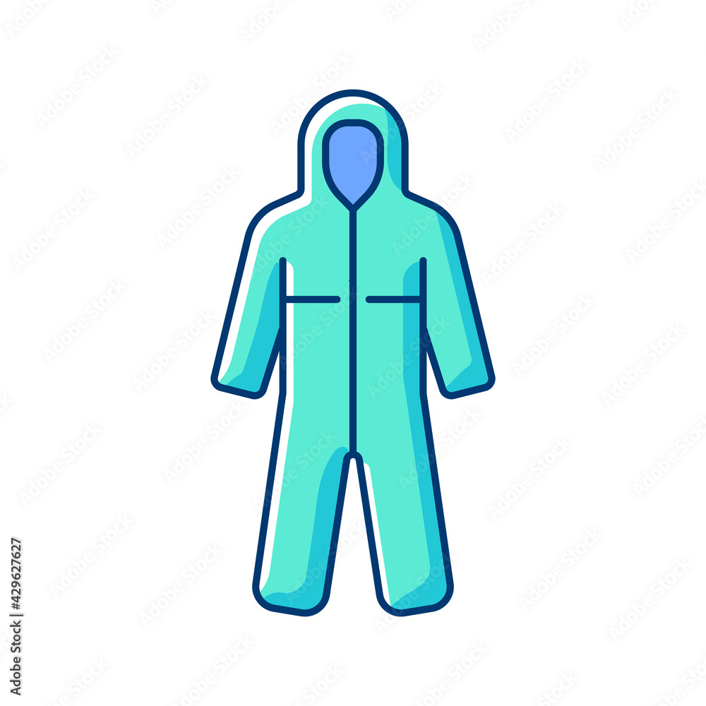 Medical coveralls RGB color icon. Protective wear from dangerous ...