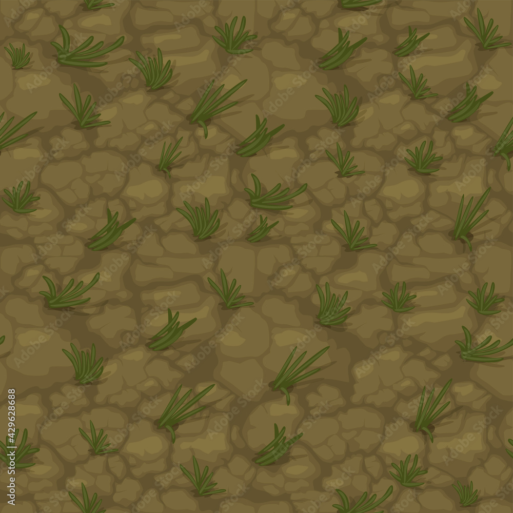 Seamless texture ground with grass, soil pattern with plants for ...