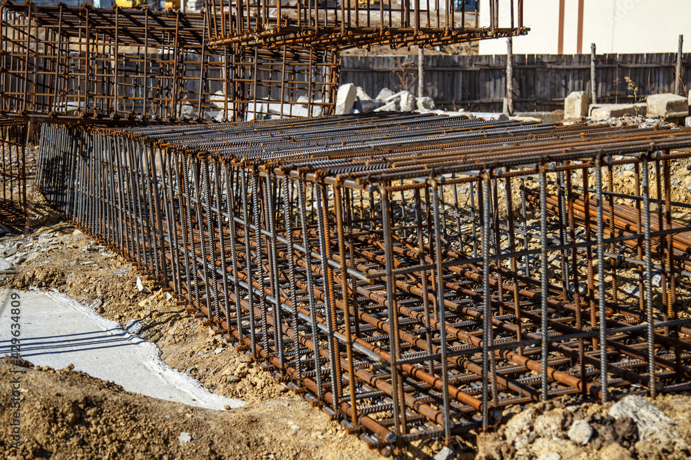 Industrial background. Preparation for pouring concrete. Construction ...