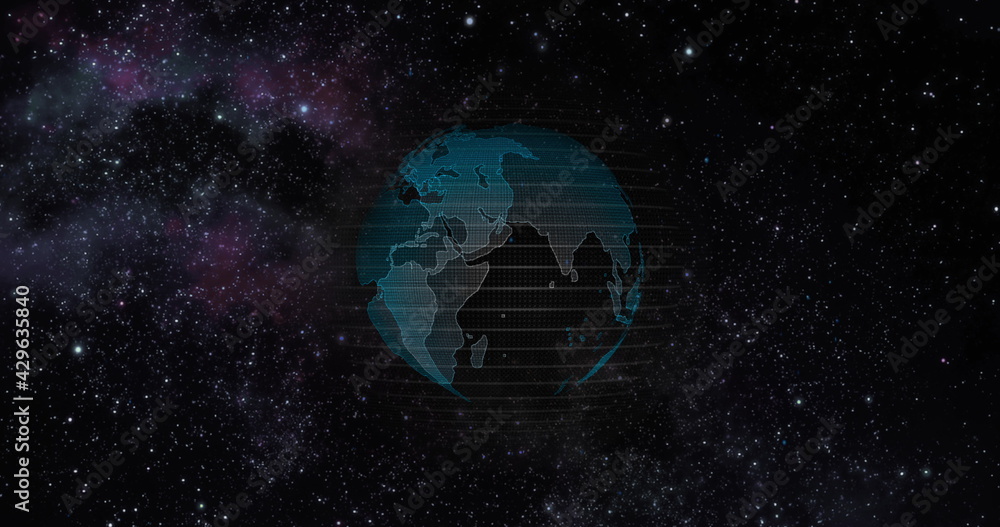 Big data 3d Earth. Binary code surrounding globe rotating. Retro ...