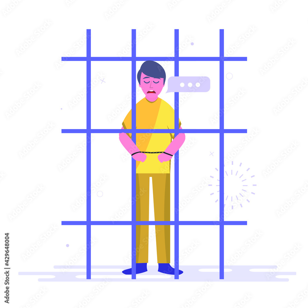 Prisoner. Prison concept. Prisoner behind bars. Modern vector ...