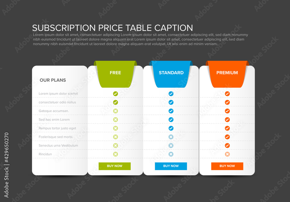 Products Service Feature Compare List Table Template Stock Template ...