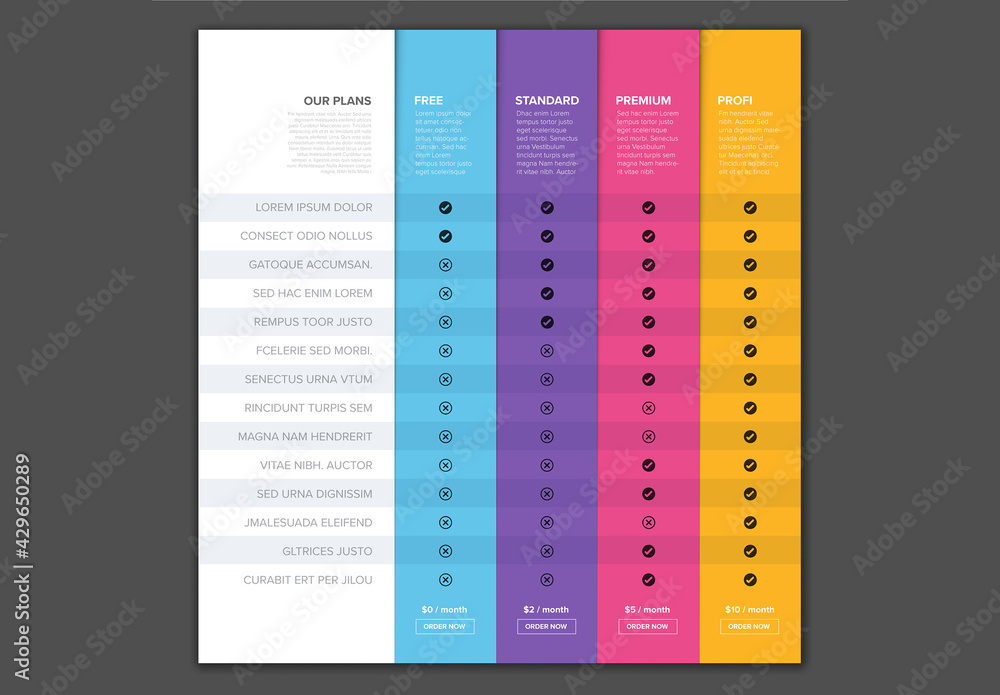 Big Products Service Feature Compare List Table Template with Various ... Big Products Service Feature Compare List Table Template with Various ...
