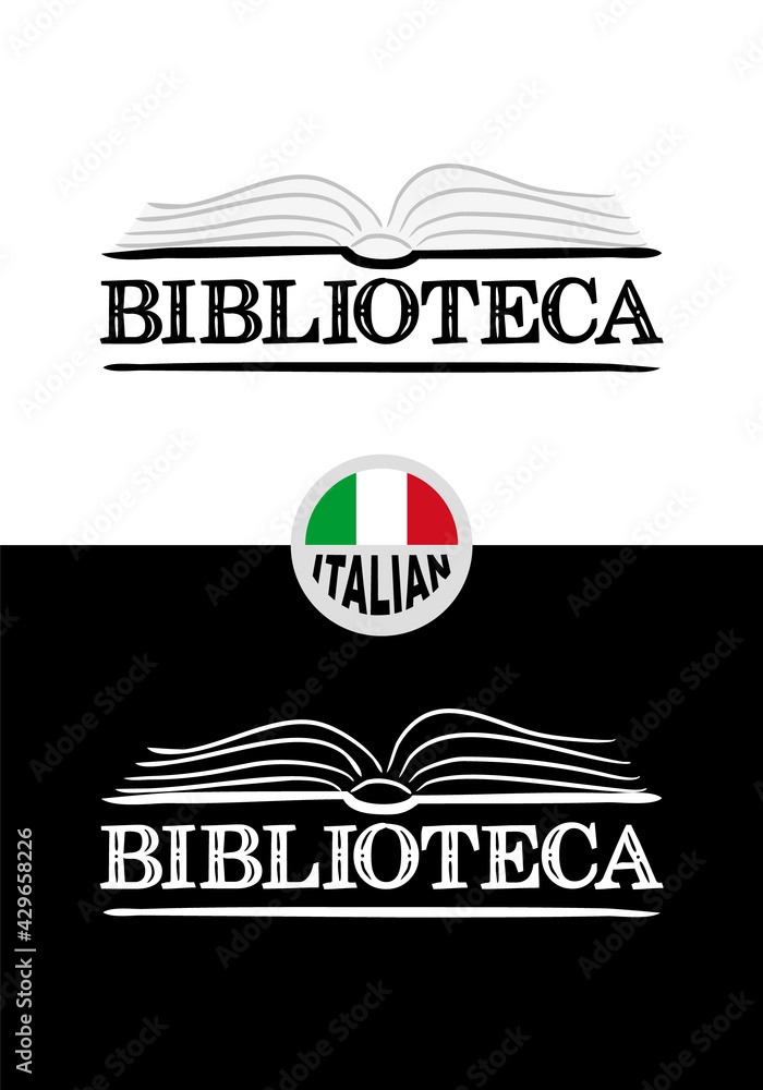 Library logo for Italy. Hand-drawn icon of an opened book. Library ...