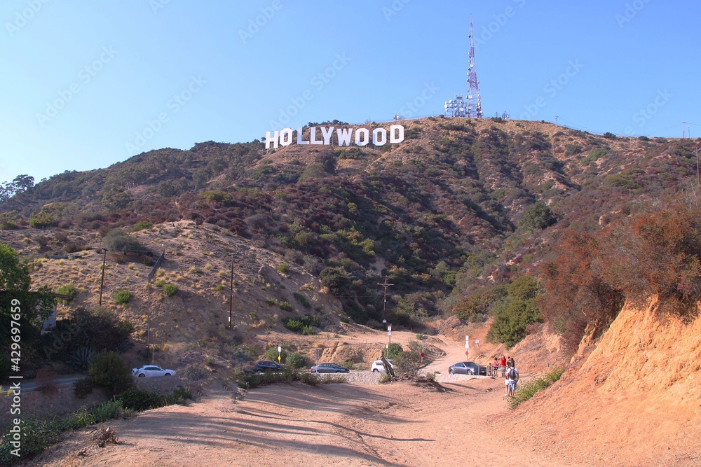 Hollywood sign on blue sky background. World famous landmark. Los ...