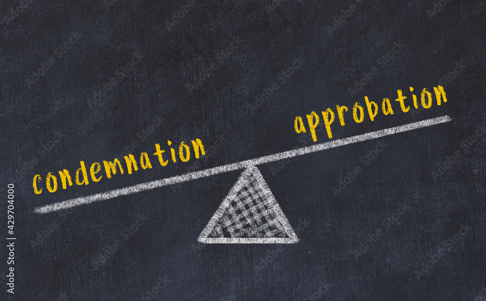 Chalk drawing of scales with words condemnation and approbation ...