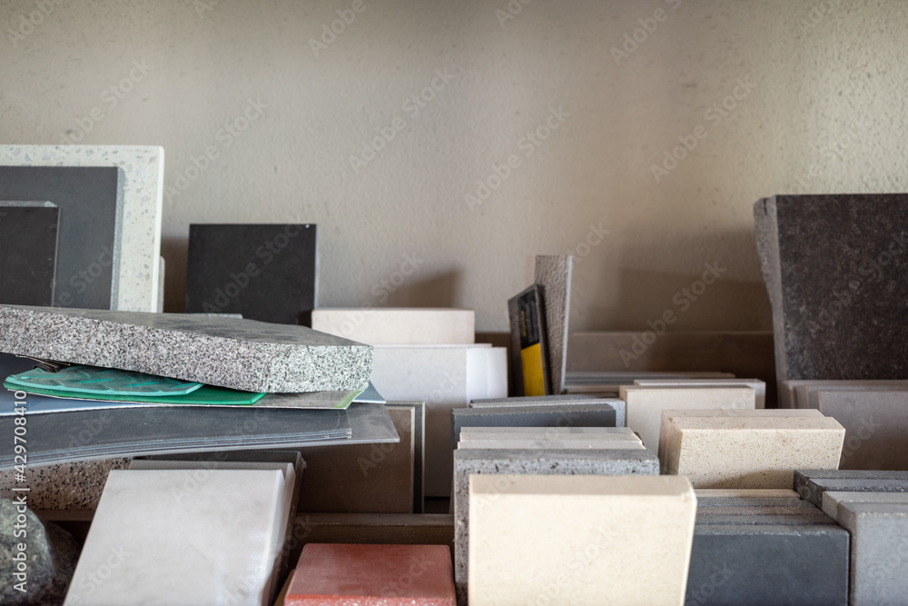 Selective focus view, stack group and heap of stone, granite marble ...