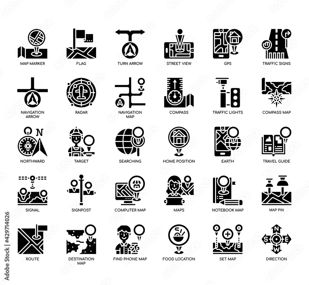 Set of Maps and Navigation thin line and pixel perfect icons for any ...