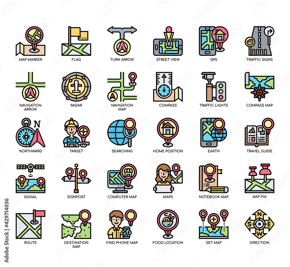 Set of Maps and Navigation thin line and pixel perfect icons for any ...