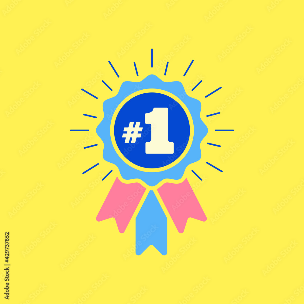 Number #1 winner ribbon award badge. Icon number one, first, champion ...