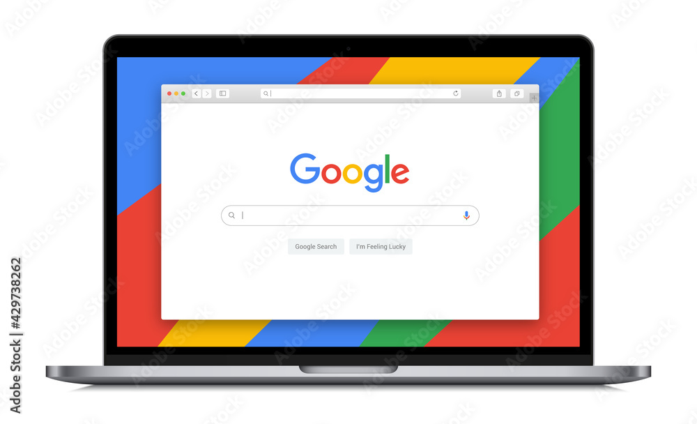 Google search window on laptop device. Isolated laptop computer with ...