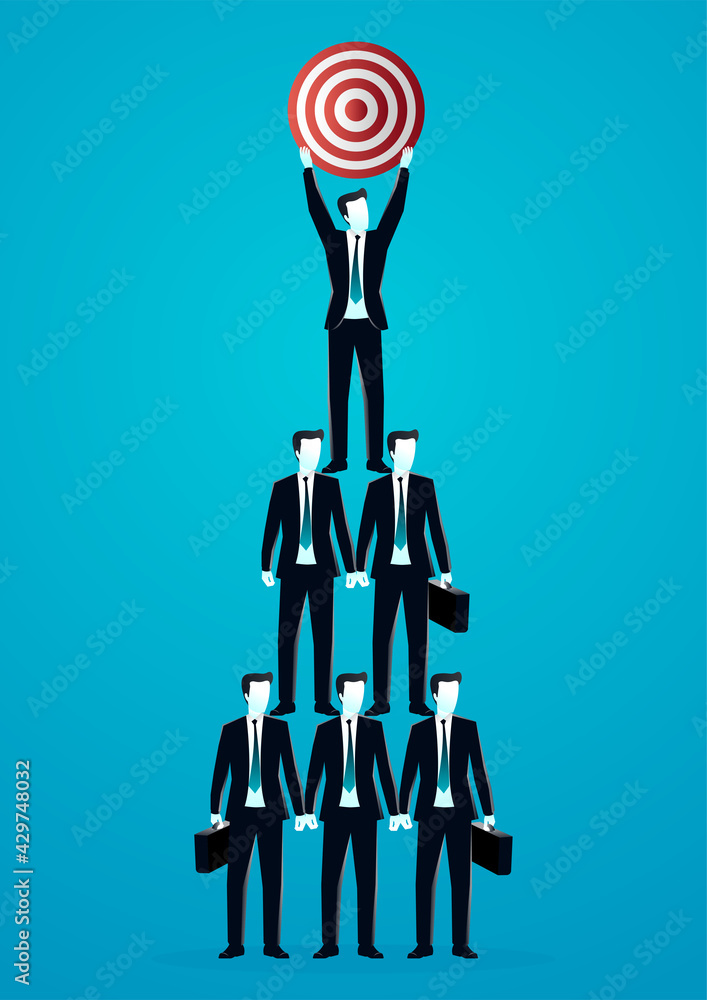 vector illustration of businessman pyramid to reach target. describe ...