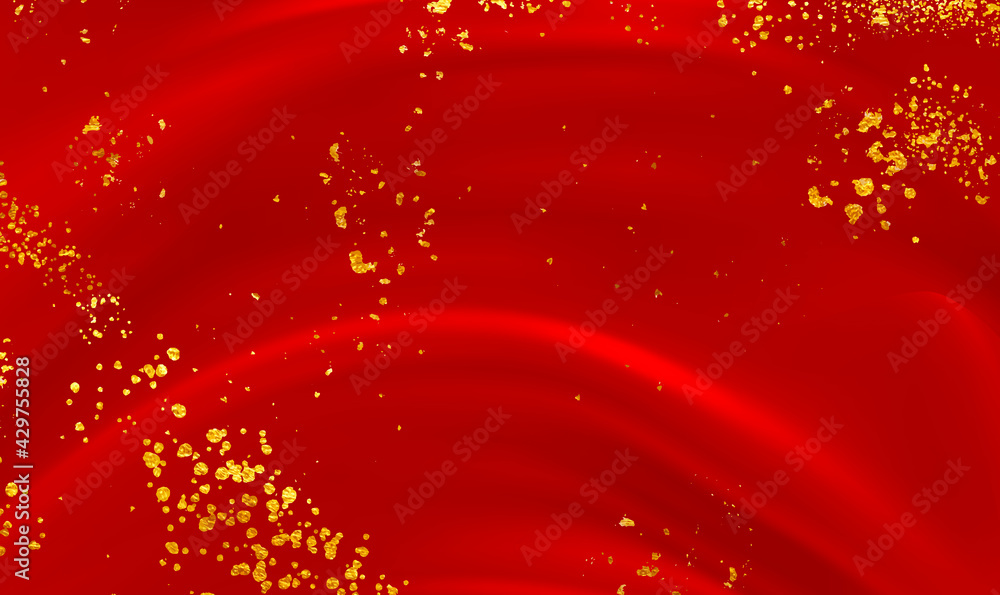 Red silk draped fabric background with gold glitter and sparkle ...