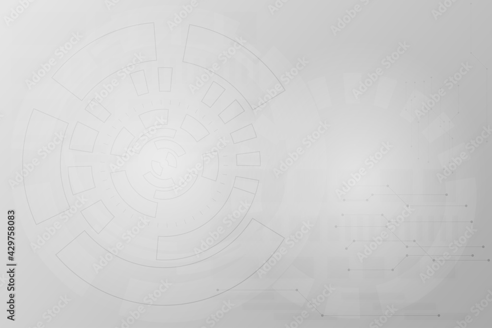 Abstract Grey Technology background with line circle and light ...
