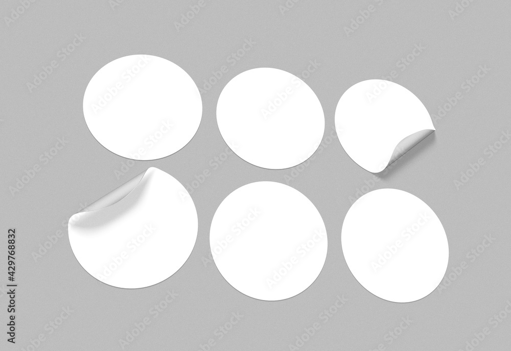 3D sticker realistic render, White tags, paper round stickers with ...