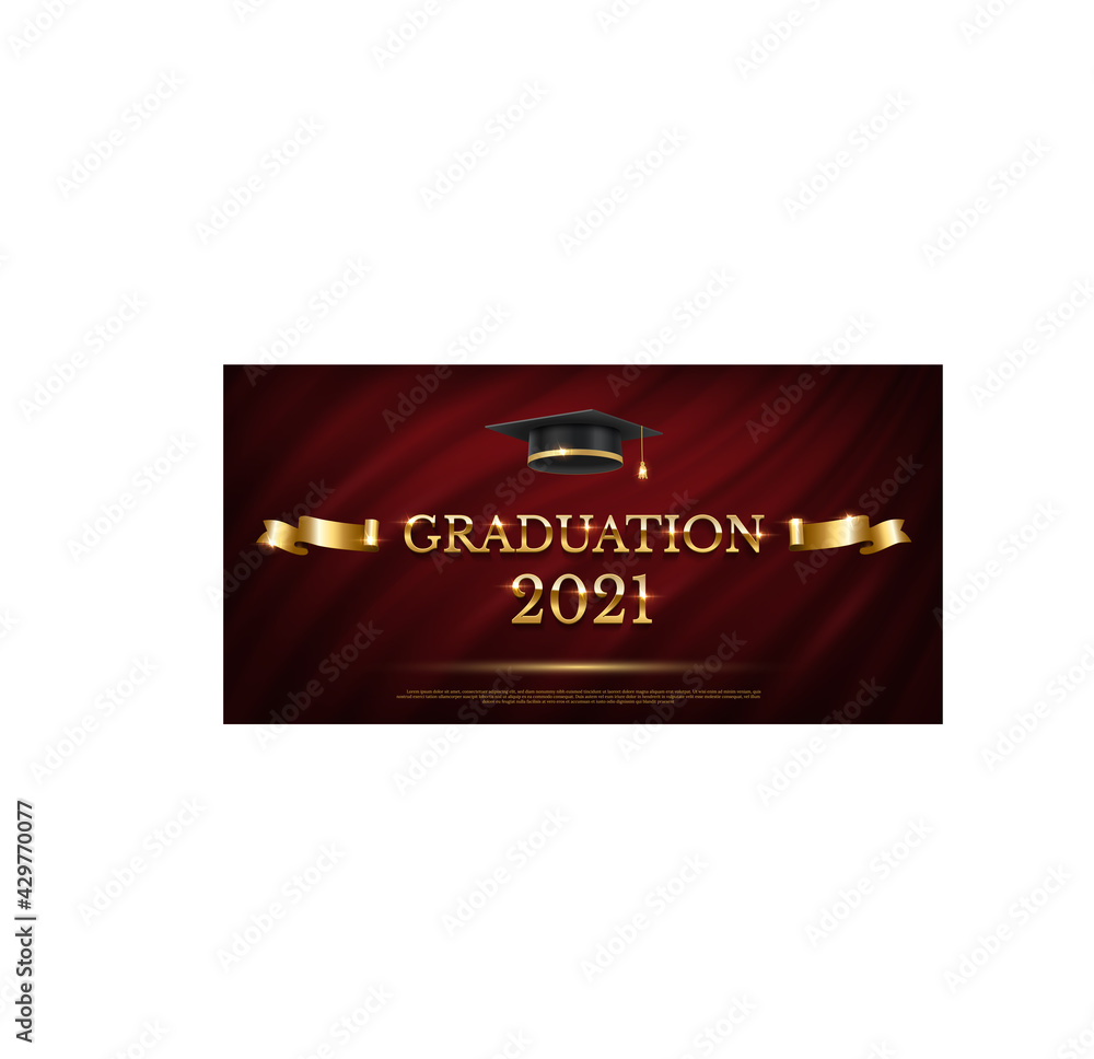 2021 graduation ceremony banner. Award concept with academic hat ...