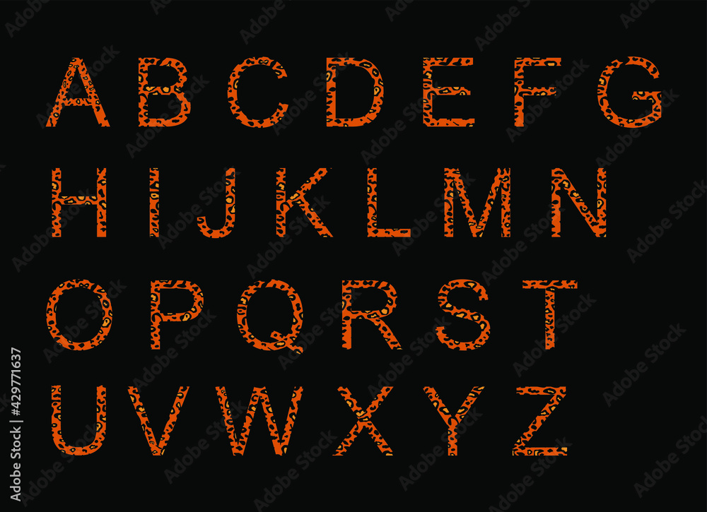 Jaguar alphabet, vector font with wild pattern vector illustration ...