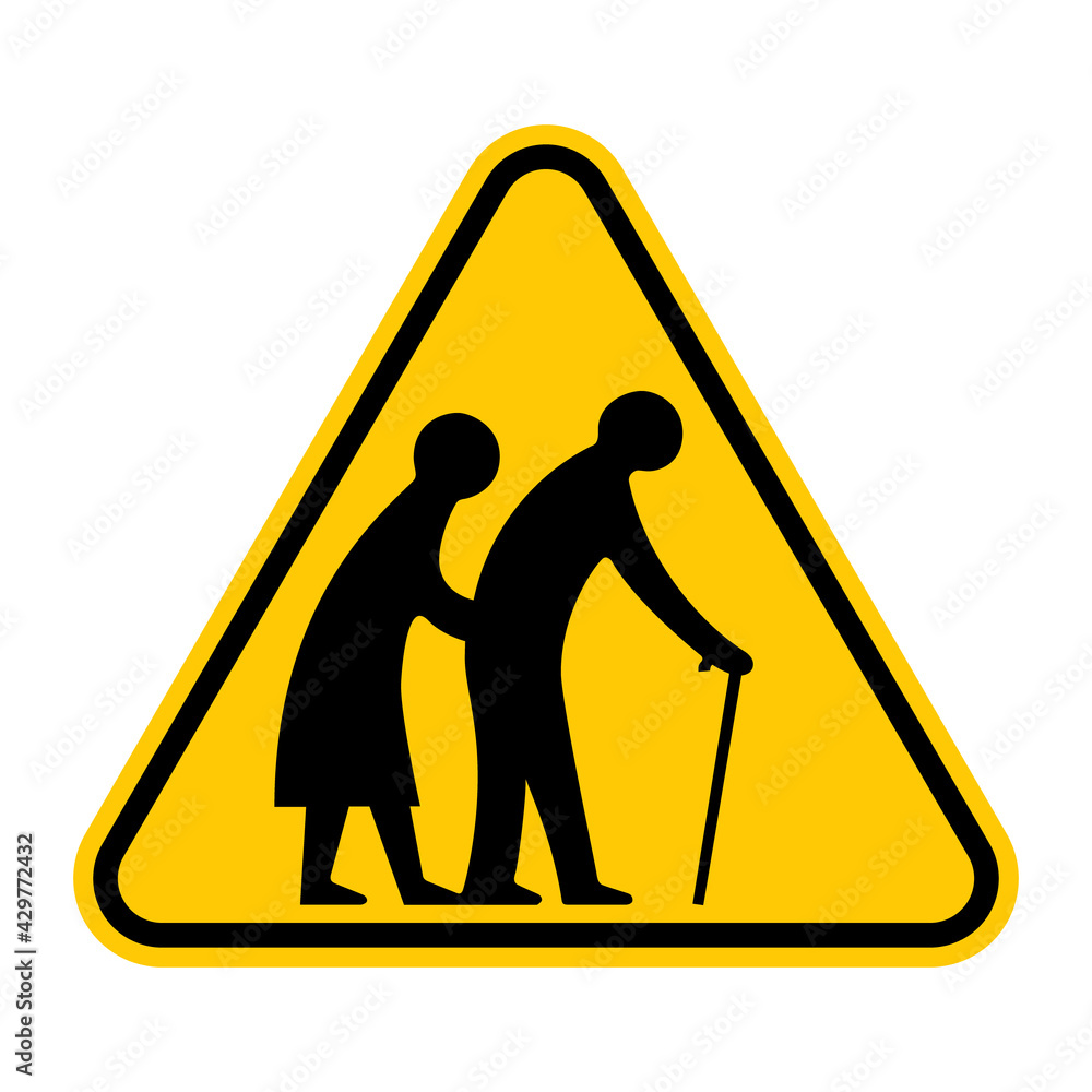 Elderly people crossing traffic sign. Vector illustration of yellow ... Elderly people crossing traffic sign. Vector illustration of yellow ...
